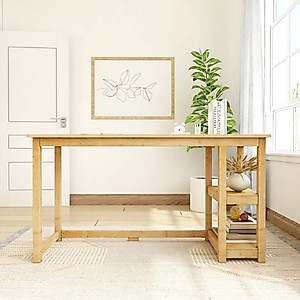 Plank+Beam Computer Desk with Shelves, Simple Desk for Bedroom, Home Office Study Desk, 55.25 Inch, Natural