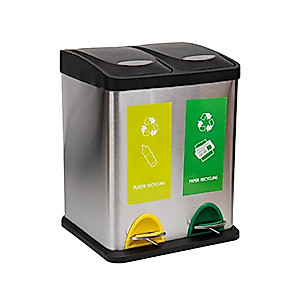 Mind Reader 2-Section Stainless Steel Recycle Bin 24 Liter/ 6.5 Gallon, Metal Recycling Bin