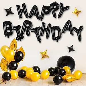 Black Happy Birthday Balloons Banner 16 Inch, Foil Balloons Personalized Name Letters Balloons Sign Birthday Party Decorations for Women Men Boys Girls