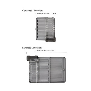 Alta by Auggie Chino Expandable Dish Drying Rack with Drainage Spout, Stainless Steel, Movable Utensil Drainer, (White)