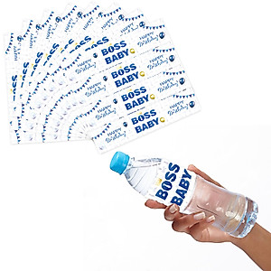 Ambishi 32 Pcs Boss Boy Water Bottle Labels, Boys 1st Birthday Party Decoration Stickers, Baby Shower/Gender Reveal Party Favors Water Bottle Decor Sign