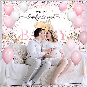 Lecheme Pink Bear Baby Shower Backdrop 6x4ft We Can Bearly Wait Baby Shower Backdrop for Girl Baby Shower Banner Girl Baby Shower Decorations Photo Booth Props