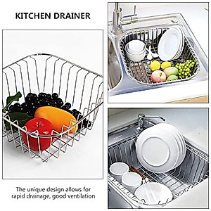 UPKOCH Cutlery Vegetable Storage Drying Holder Countertop Drain Rack Kitchen for Basket over Stainless Dish Steel Utensil Drainer Silver or Fruit Sink In Counter Tableware