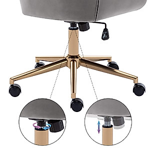 DUHOME Home Office Chair Computer Desk Chair Armchair Task Chair Velvet Upholstered Chair Height Adjustable Comfortable Stool Swivel Rolling Chair with Gold Metal Base for Office Study Grey