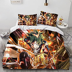 AKARDO Hero School Anime One for All Izuku Duvet Covers, Soft Microfiber Washed Duvet Cover Set 3 Pieces with Zipper Closure,Beding Set (05,Queen (90"x90"))
