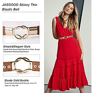 JASGOOD 2 Pack Women Retro Elastic Stretchy Metal Buckle Skinny Waist Belt 1 inch Wide