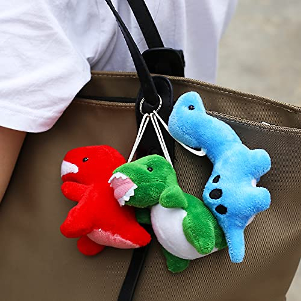 16 Pack Plush Dinosaurs Bulk, Mini Dinosaur Figures Assortment Keychain Toy, Soft Dino Stuffed Animal Set Gifts for Kids, Easter Basket Stuffers, Goody Bag Filler, Doll Machine, Toddler Party Favors