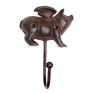 GSM Iron Flying Pig Coat Rack with a Hook,Brown