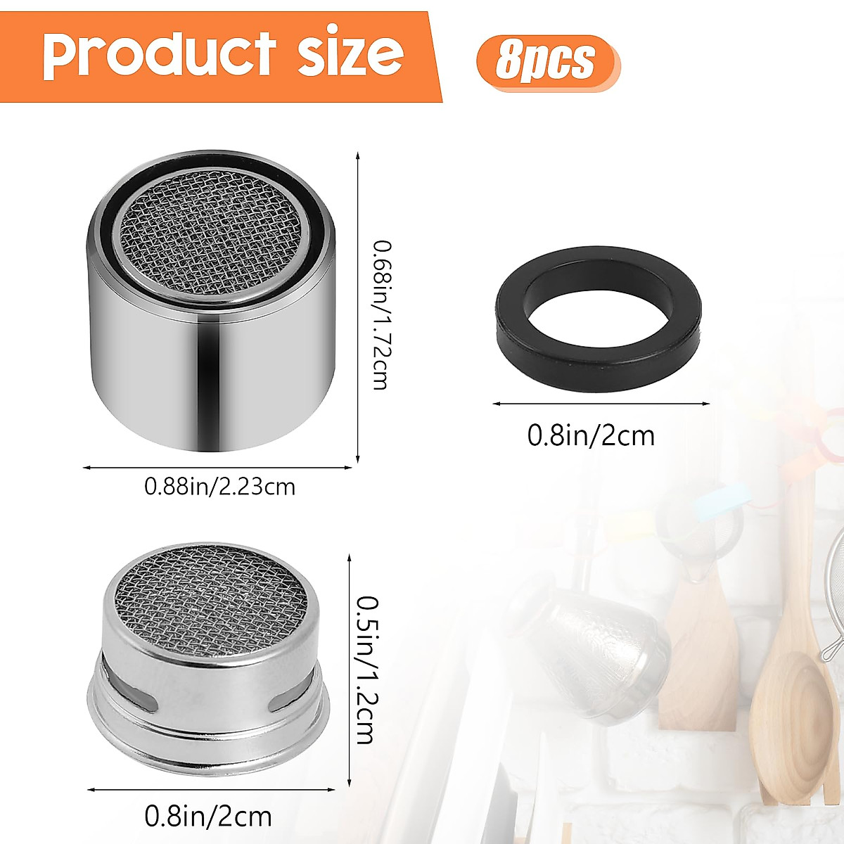 Faucet Aerator for Kitchen and Bathroom Sink, 8 Pcs Female Thread Chrome Brass 55/64 Inch 22mm Filter With Gasket