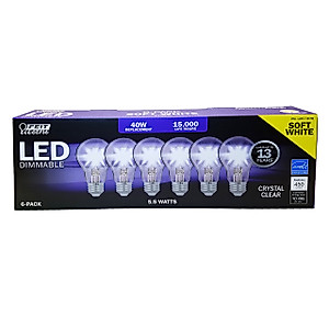 Feit Electric Led Dimmable 40W / 5.5W Soft White Crystal Clear Energy Efficient 6-Pack