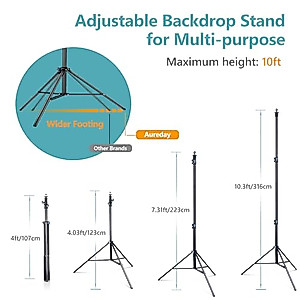 Aureday Backdrop Stand, 10x10ft Adjustable Photo Backdrop Stand for Parties, Heavy Duty Background Stand with Travel Bag, Backdrop Clamps, Crossbars, 2 Sandbags for Wedding/Decorations/Photoshoot