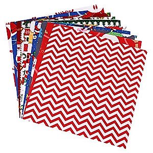 Wrapper Christmas Cotton Fabric Bundles 9.8 x 9.8 Inch Sewing Squares Quilting Fabric Patchwork Fat Quarters Precut Xmas Fabric Scraps for DIY Quilting Sewing Patchwork Xmas Gift 10Pcs