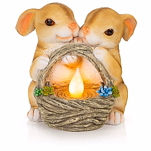 VP Home Bunny Rabbits Solar Powered LED Outdoor, Light Solar Garden decor garden statue rabbit Decor Solar Statues for Yard and Garden Rabbit Outdoor Statue