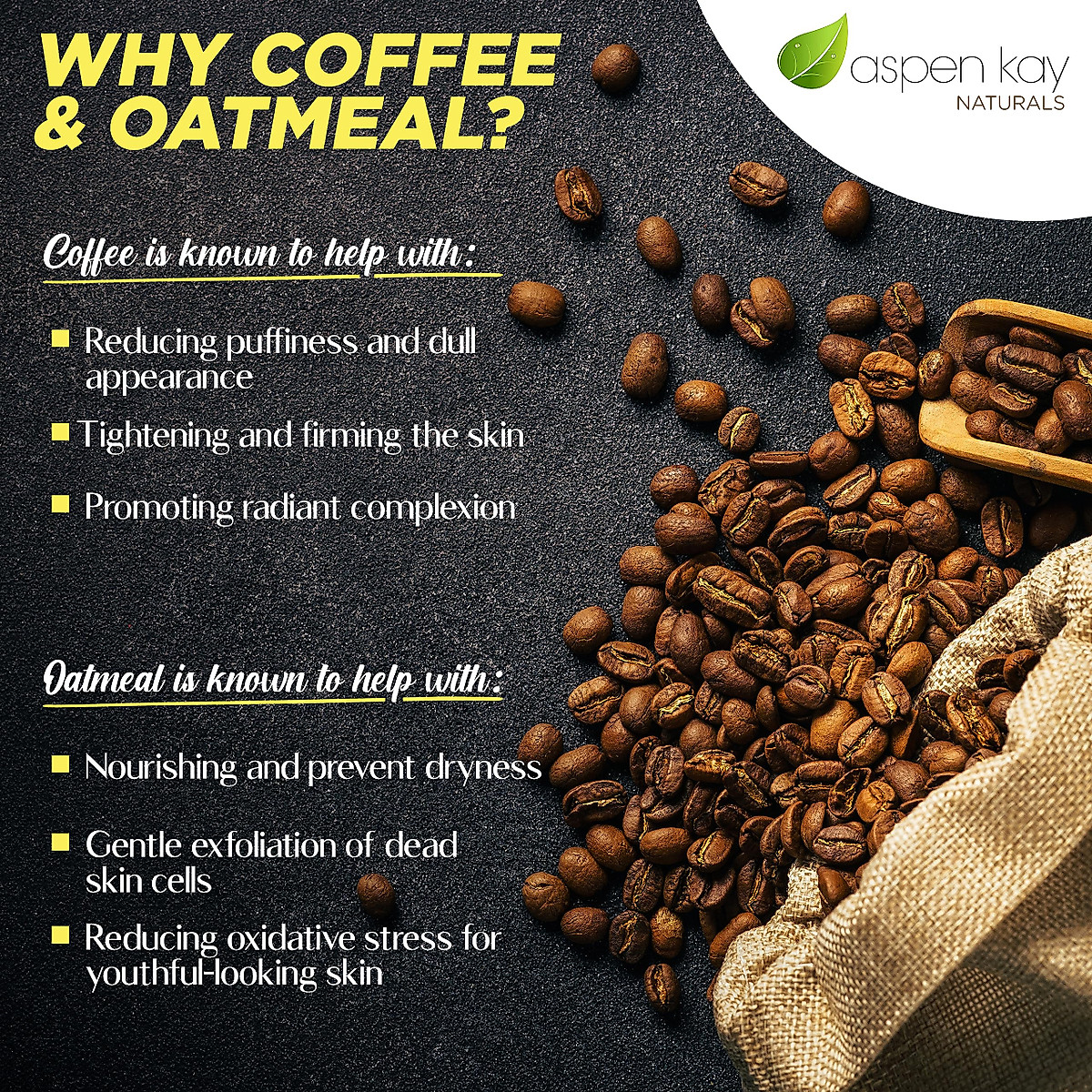 Aspen Kay Naturals Coffee & Oatmeal Exfoliating Soap, Natural and Organic Ingredients. A Wonderful Exfoliating Body Soap, For Men & Women. GMO Free. 4.5 oz Bar (1 Pack)