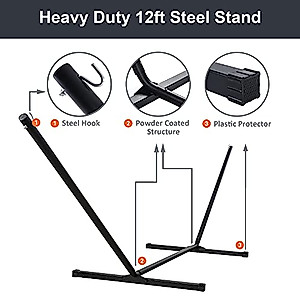 SUNCREAT 12 FT Heavy Duty Hammock Stand, Portable Hammock Stand, 475 lbs Capacity, Black