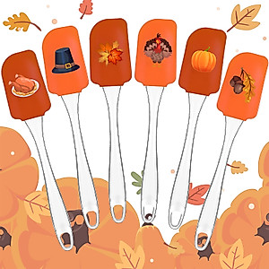 Hushee 6 Pcs Thanksgiving Silicone Spatula Turkey Pattern Holiday Spatulas Heat Resistant Cute Spatula with Plastic Handle Funny Silicone Scraper for Home Party Stir Butter Cream Cooking Utensils