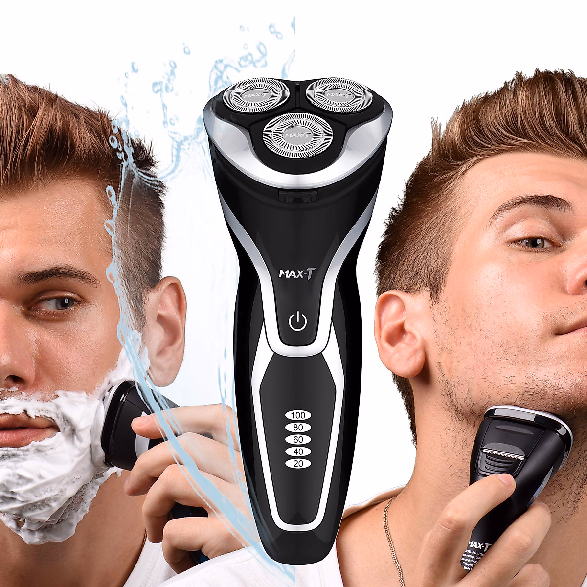 Electric Razor, MAX-T Corded and Cordless Rotary Shaver for Men with Pop Up Trimmer,IPX7 100% Waterproof Wet Dry with USB Cable, Black