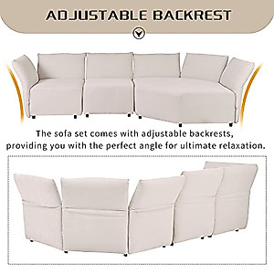 FULife Convertible Free Combination Curved Sofa Upholstered Deap Modular Sectional Couch with Adjustable Backrest,Modern DIY Luxury 4-Seat Leisure Corner Sofá for Living Room, Beige Polyester 106.3"w