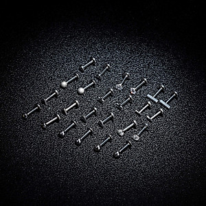 Masedy 24Pcs 16G 316L Stainless Steel Labret Monroe Lip Ring Studs CZ Cartilage Helix Tragus Piercing Studs 6MM