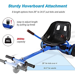 Hoverboard Seat Attachment 265lbs Capacity, 26"-34.5" Adjustable Length Hover Board Go Kart Accessory w/Comfortable&Sturdy Seat,Go Cart Compatible with 6.5” 8” 10” Hoverboard,Kids Adults