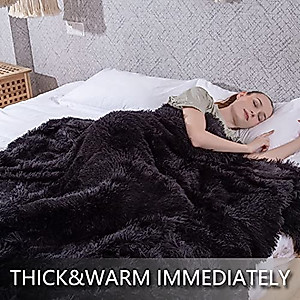 YUSOKI Black Faux Fur Throw Blanket,2 Layers,50" x 60", Soft Fuzzy Fluffy Plush Furry Comfy Warm Cozy Blanket for Couch Bed Chair Sofa Bedroom Mens Gift