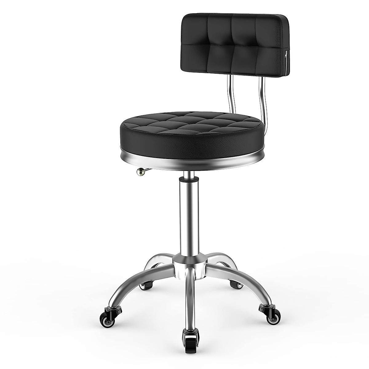 YJHome Heavy Duty 550LB Rolling Stool with Backrest Height Adjustable Stool with Wheels, Metal Salon Hydraulic Chair for Vanity Spa Guitar Desk Kitchen, Black