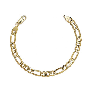 Floreo 10k Yellow Gold 9mm Figaro Chain Bracelet and Anklet with Concave Look, 8 Inch