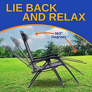 SereneLife Zero Gravity Chairs Set of 2 - Adjustable Mesh Lawn Chairs - Outdoor Lounge Chairs with Side Table 2 Cup Holders - Foldable Outdoor Chair with Removable Pillows - Mixed Grey
