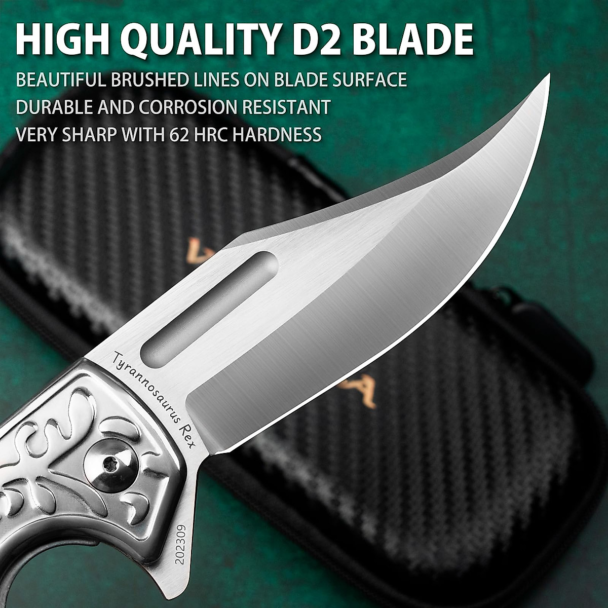 VALHALLA Pocket Knife, 3.7'' D2 Steel Folding Knife, Pocket Knife for Men with G10 Handle, Gifts for Men (TYRANNOSAURUS REX)