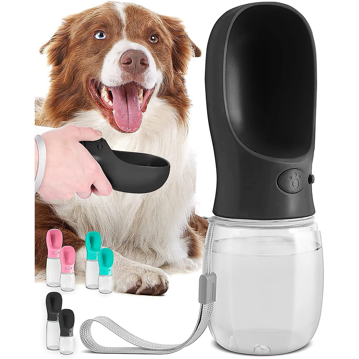 MalsiPree Dog Water Bottle Portable – Leak Proof and Lightweight Water Bottle for Dogs – Dog Travel Water Bottle with Bowl – Dog Walking Accessories (12OZ, Black)