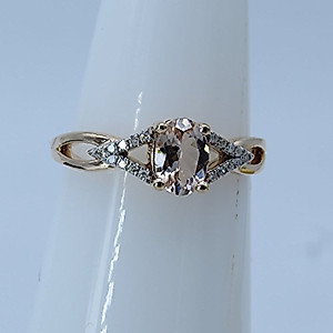 Dazzlingrock Collection 10K Round Morganite & White Diamond Ladies Split Shank Halo Engagement Ring, Rose Gold, Size 6.5