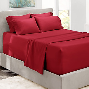Hearth & Harbor Extra Deep Pocket Queen Sheets Sets - Fits Mattress 18-24 Inches Deep - Extra Deep Pocket Sheets - 6 Piece Queen Size Sheets - Queen Sheets Deep Pocket - Burgundy Sheets