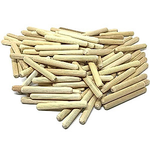 100 Pack 1/4" x 1 1/2" Wooden Dowel Pins Wood Kiln Dried Fluted and Beveled, Made of Hardwood