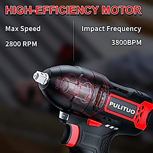 PULITUO 3/8” Cordless Impact Wrench, 12V Electric Impact Gun Max Torque 120 N.m, Power Impact Wrench with 2 Pcs 2000mAh Li-ion Battery & 1-Hour Fast Charger