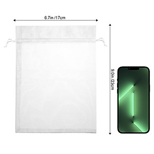 50 Pack Sheer Organza Bags White, 6 x 9 inches Christmas Wedding Shower Party Favors Gift Drawstring Bags Large Mesh Jewelry Pouches,Penetrating Light Fruit Protection Bags