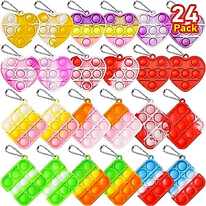 24 Pack Pop Heart Square Keychain It Heart Fidget Toy Kids Party Favors Classroom Prizes Its Push Pops Heart Keychains Bulk Mini Heart Pops Toys for Bos Girls Valentines Day Gifts for Kids Poppers