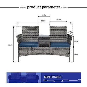 PatLoom Outdoor Patio Loveseat Set with Coffee & Cushions, 2-Seat Wicker for Rattan, Garden, Lawn Weather Resistant