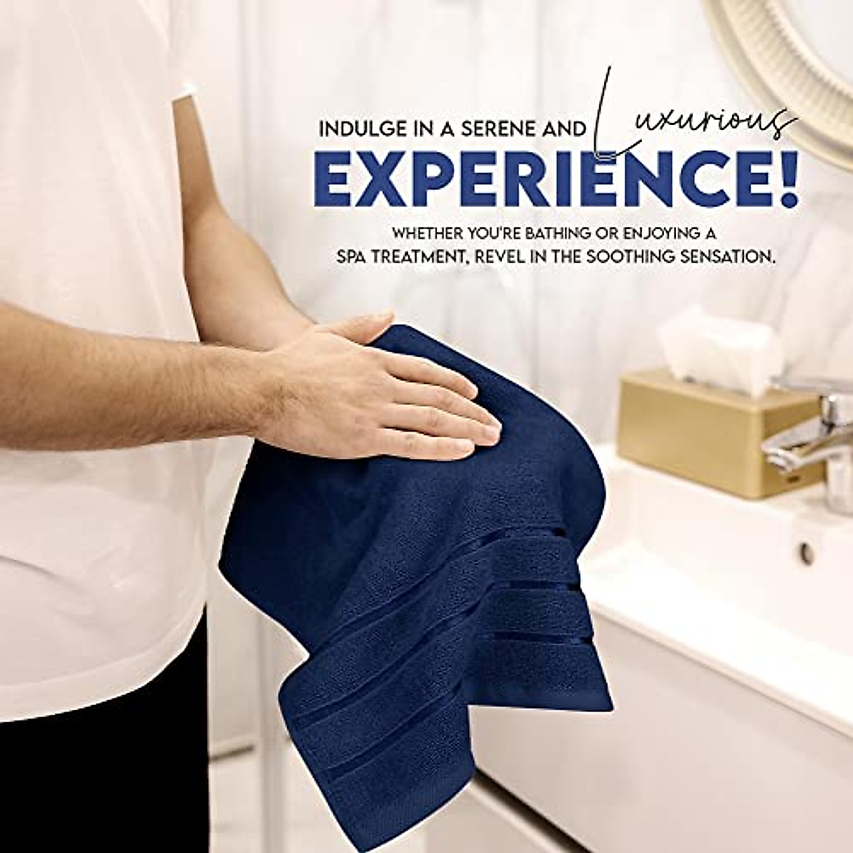 Utopia Towels - 6 Pack Viscose Hand Towels Set, (16 x 28 inches) Ring Spun Cotton, Ultra Soft and Highly Absorbent 600GSM Towels for Bathroom, Gym, Shower, Hotel, and Spa (Navy)