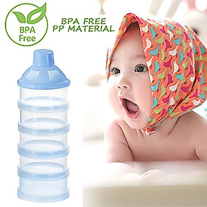 Accmor Baby Formula Dispenser, 5 Layers Stackable Formula Container, Milk Powder Formula Dispenser On The Go, Baby Feeding Travel Storage Container, BPA Free, Blue, 2 Pack