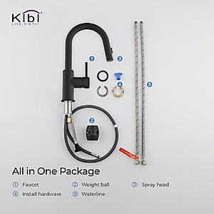 KIBI Luxe Single Handle Pull Down Faucet for Kitchen Sink | Solid Brass High Arc Faucet Spout | Kitchen Faucet with Pull Down Sprayer (Matte Black) (KKF2011) (Soap Dispenser Included)
