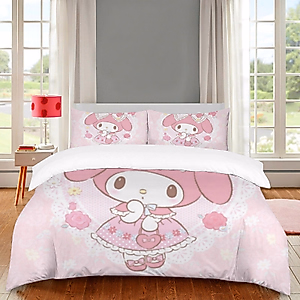 DIEZ The Girls My Bunny Melody Theme Bedding Set,3 Piece 3D Melody Flowers Printed Breathable Durable Microfiber Comforter Set,Gifts for Boys and Girls,1 Duvet Cover with 2 Pillowcases, Twin