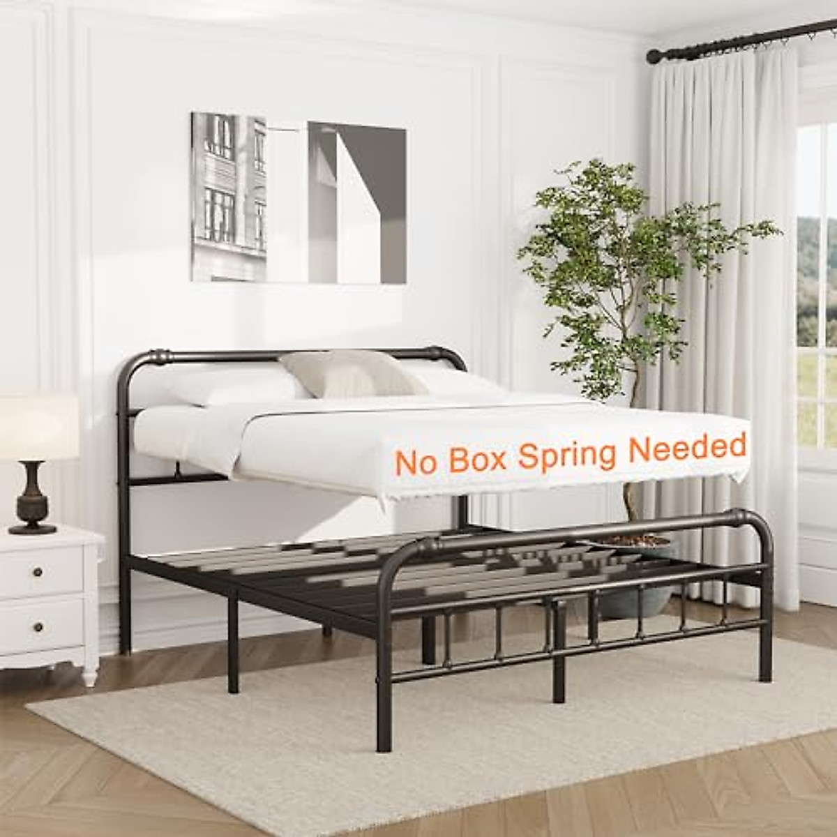 Bednowitz Queen-Bed-Frame-with-Headboard and Footboard, 18 Inch High Metal Platform Queen-Size-Bed-Frame, 4000 Lbs Heavy Duty Steel Slats Support, No Box Spring Needed, Noise Free