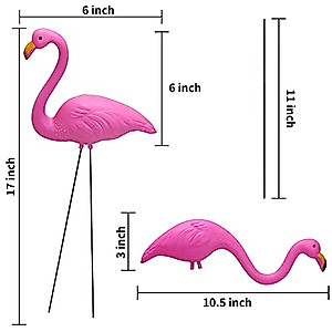 JOYIN Set of 2 Small Pink Flamingo Yard Ornament Stakes Mini Lawn Plastic Flamingo Statue with Metal Legs for Sidewalks, Outdoor Garden Decoration, Luau Party, Beach, Tropical Party Decor, 2 Styles