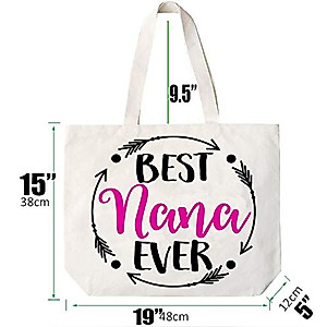 COCOVICI Nana Tote Bag | Grandma Gifts | Nana Gifts | Nana Christmas Gift | Christmas Gift from Grandkids (Best Nana Ever Pink/Black Font)