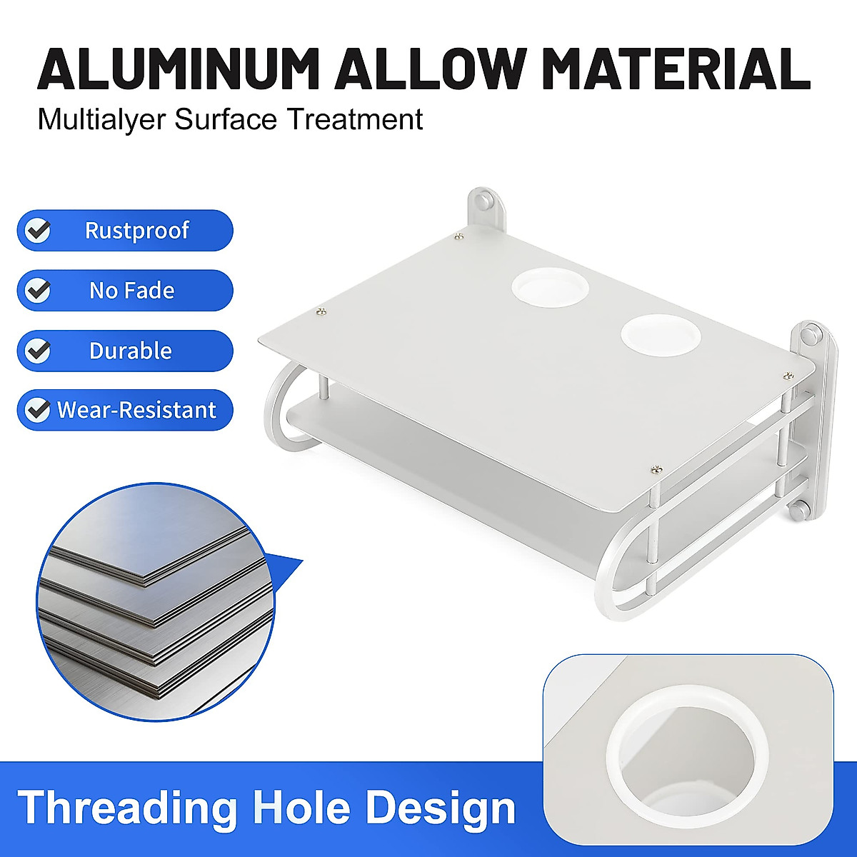 Z-Color Silver Metal Double Wireless WiFi Router Storage Box / TV Set Box Shelf Wall Hanging Plug Board Bracket Cable Storage Organizer (Silver-Small)