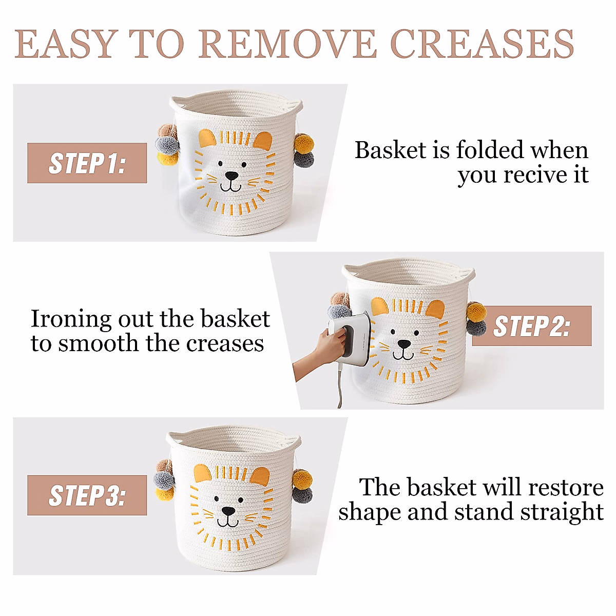 INough Toy Storage Baskets Cute Laundry Basket with Handles Dog Toy Storage Basket Durable Large Cotton Rope Storage Bins Home Organizer Solution for Office, Bedroom, Closet, Toys & Laundry (Lion)