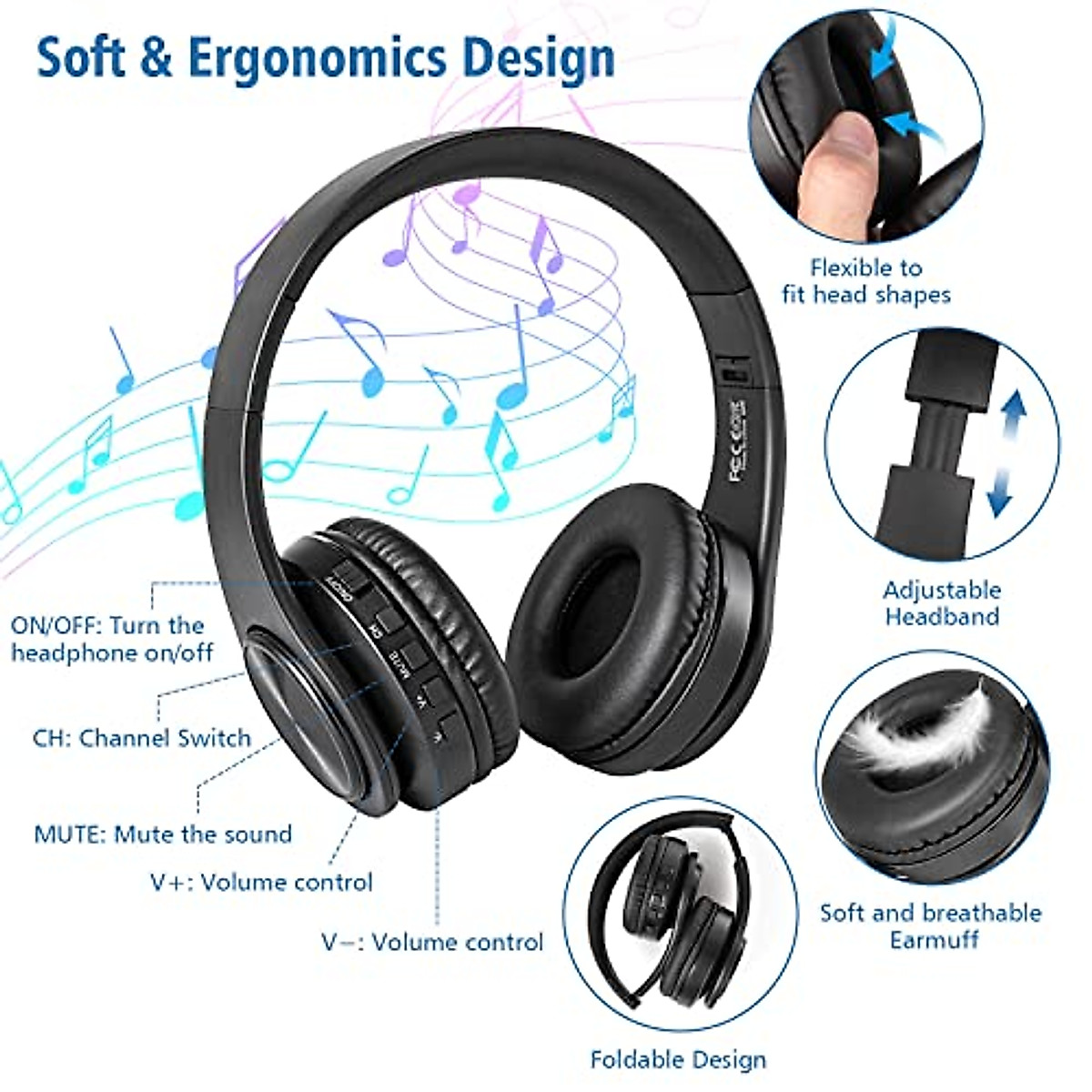 ASTSH Wireless Headphones for TV Watching with 2.4GHz RF Transmitter, Folding Over Ear Headset for Seniors Support Optical RCA AUX, No Delay, 100ft Wireless Range