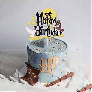 1 PCS Happy Birthday Magical Wizard Cake Topper Glitter Birthday Cake Pick for Wizard Theme Baby Shower Kids Boys Girls Birthday Party Cake Decorations Supplies