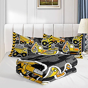 Smell Sunshine Construction Comforter Set Kids Excavator Car Printed Bedding Set with 1 Comforter and 2 Pillowcases for Boys and Girls Bedroom All Season(Car-4 Full)