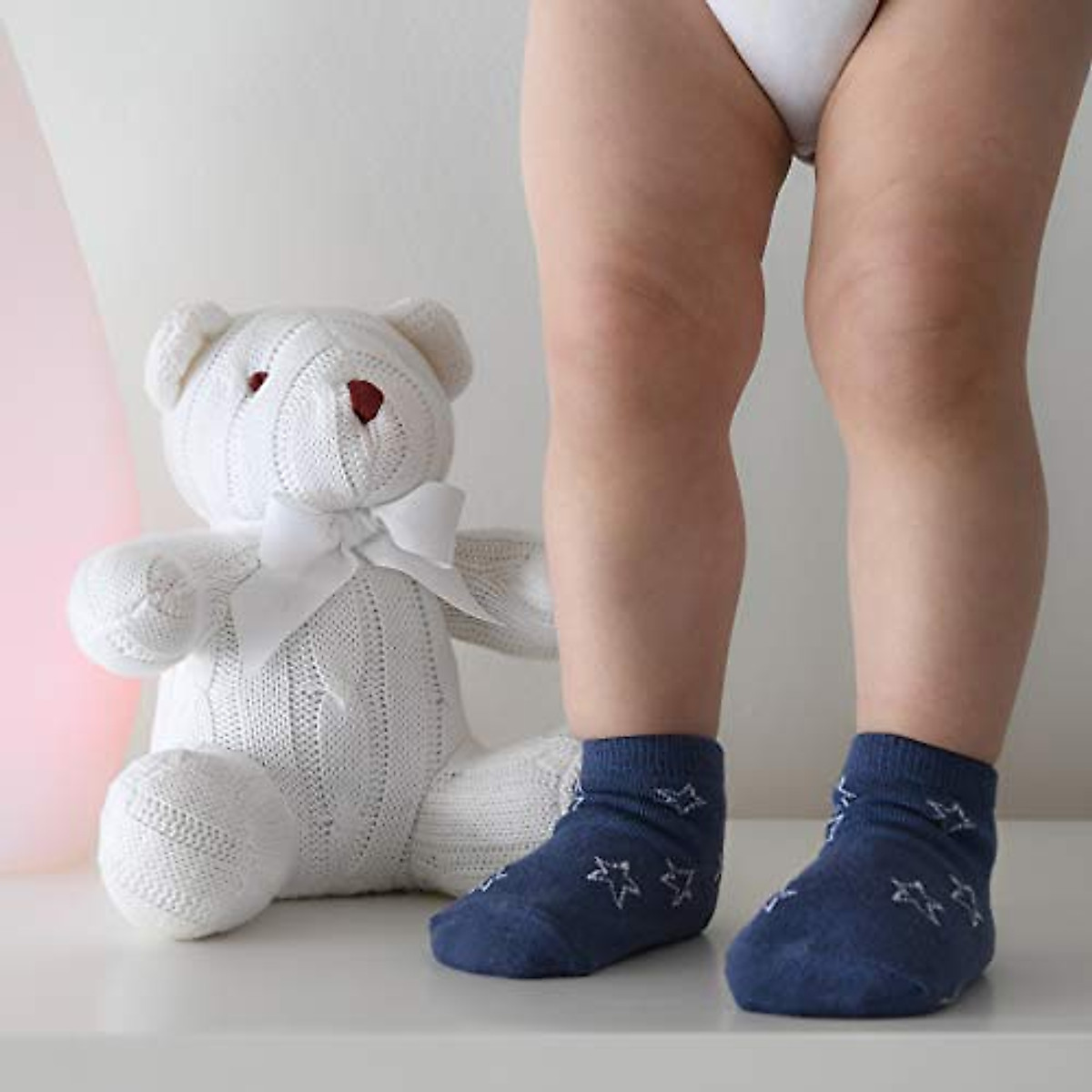 Debra Weitzner 12 Pairs Non-Slip Toddler Socks With Grips for Baby Boys and Girls Anti-Slip Crew Socks for Infant's Kids